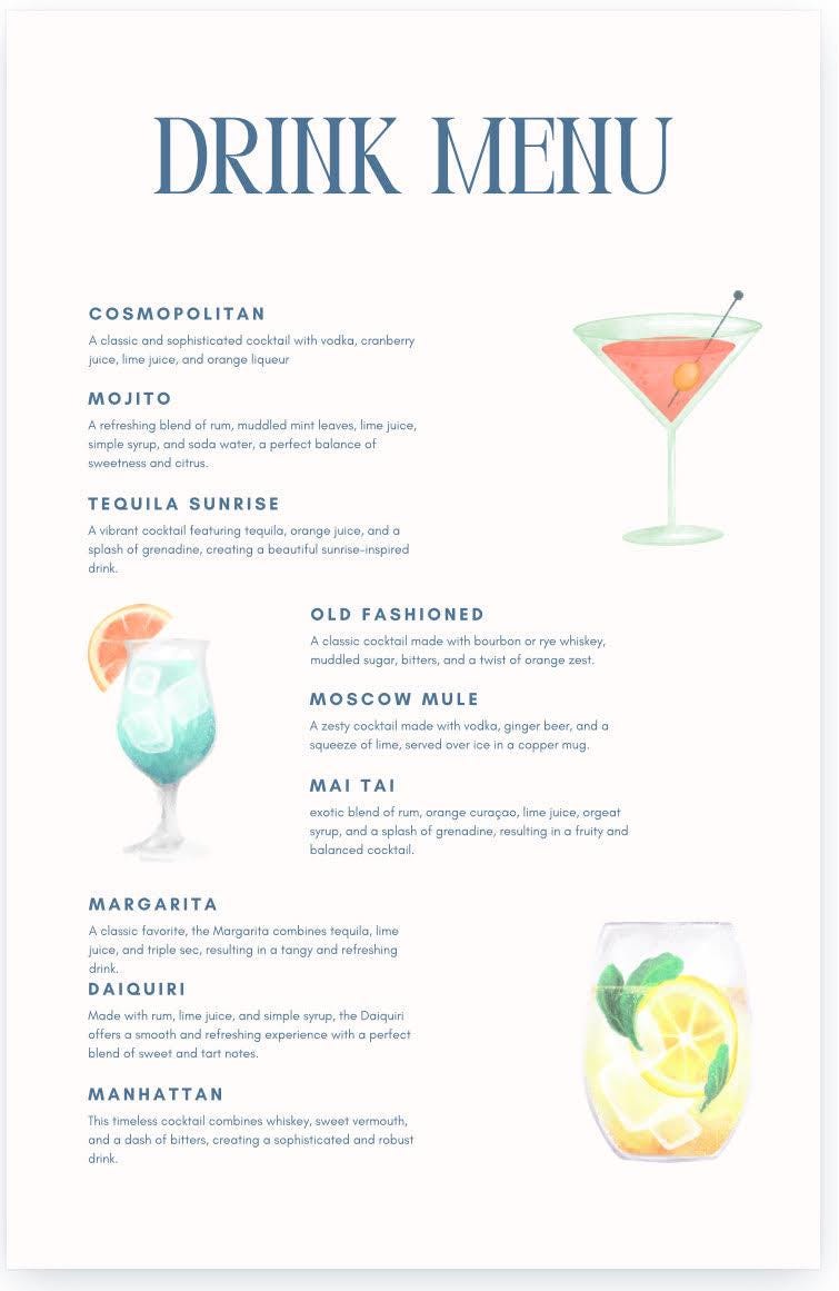 Drink Menu DIY Bar Menu - Etsy