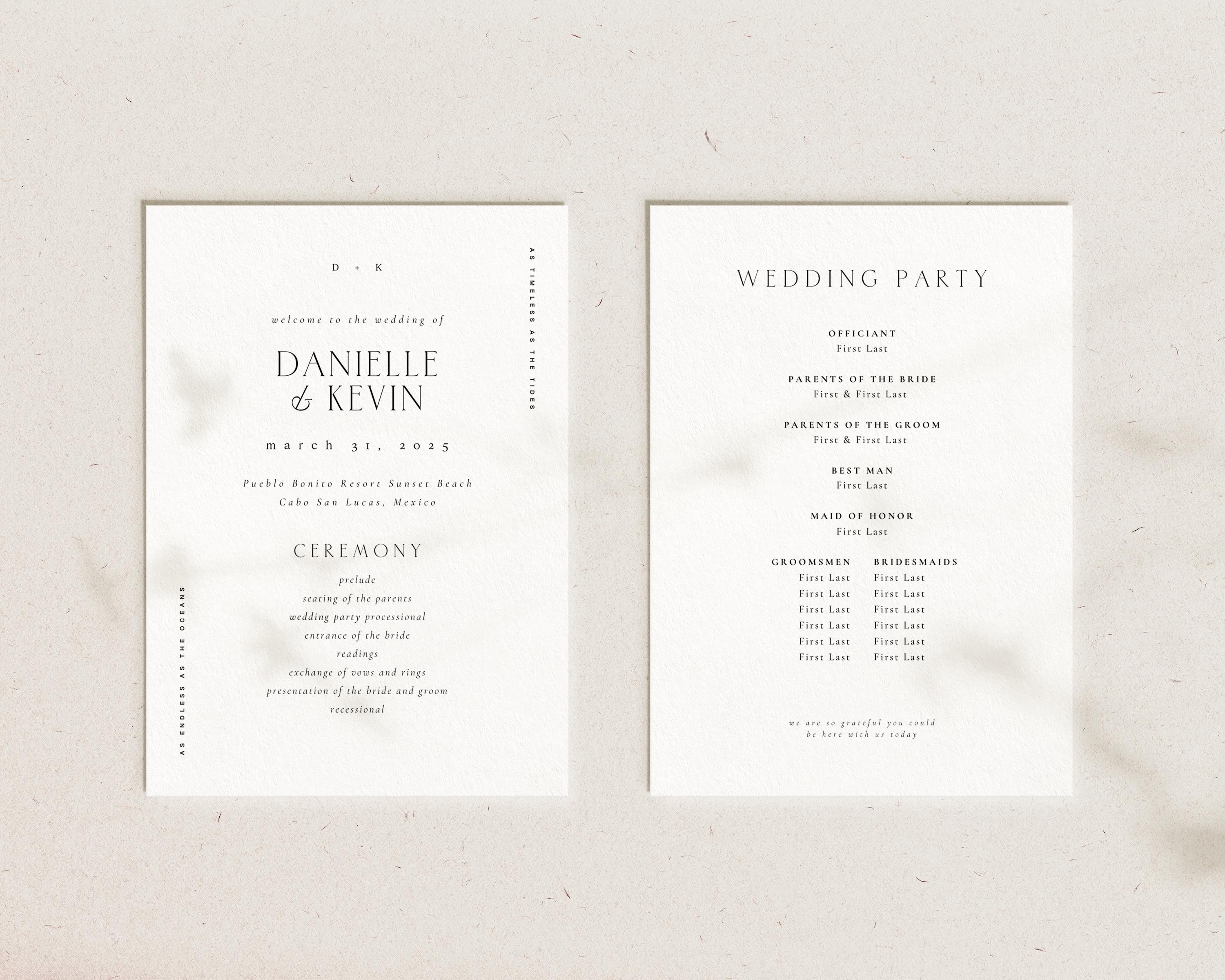 Minimalist Wedding Program Template | 5x7 Double-sided Canva Ceremony ...
