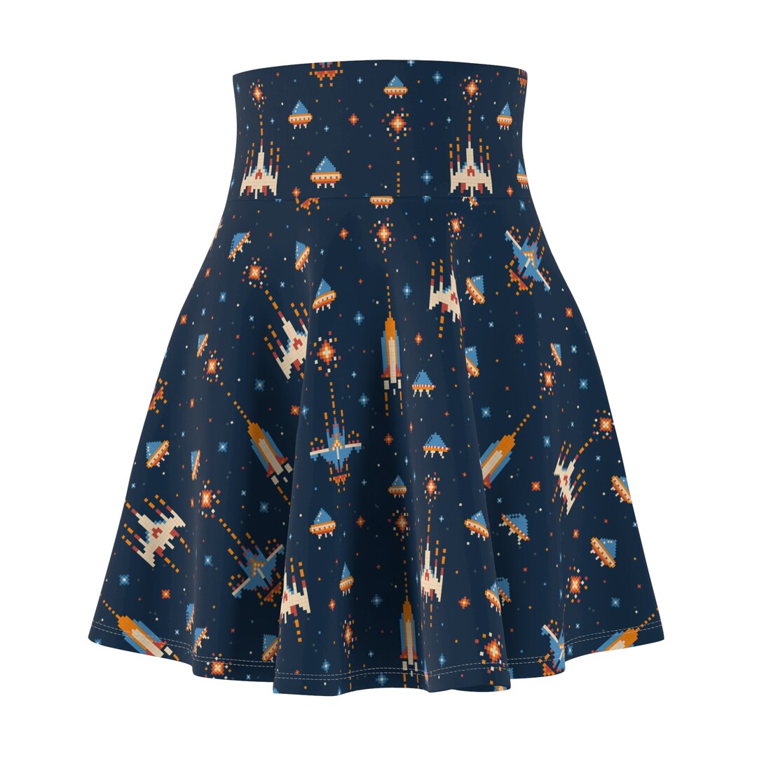 Women's 80s Space Galaxy Video Game Skater Skirt Galaga 8 Bit Arcade ...