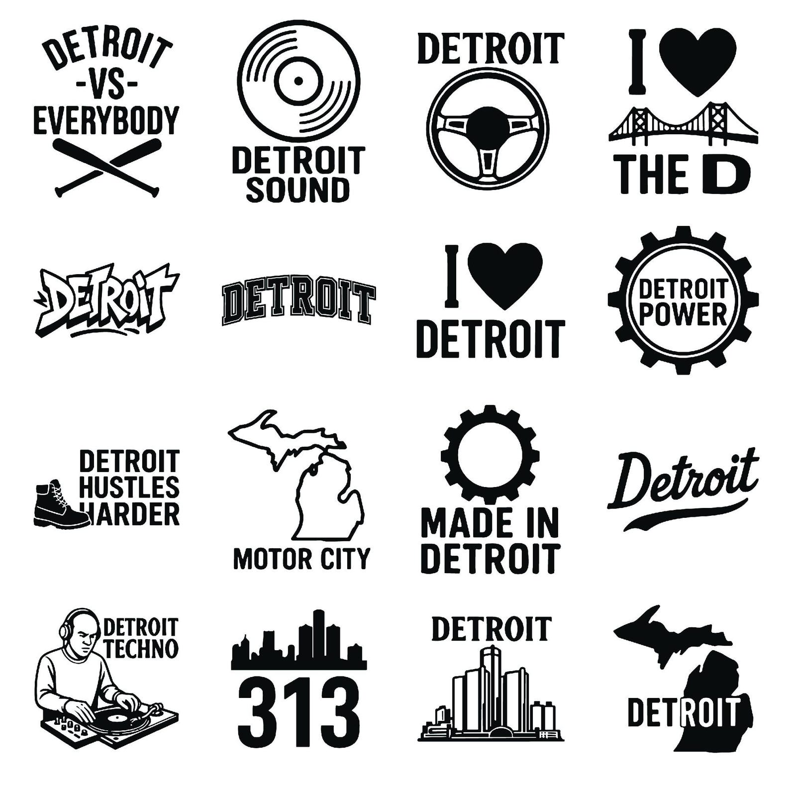 Detroit SVG Bundle, Motor City Skyline & Logo Designs, Detroit Strong ...