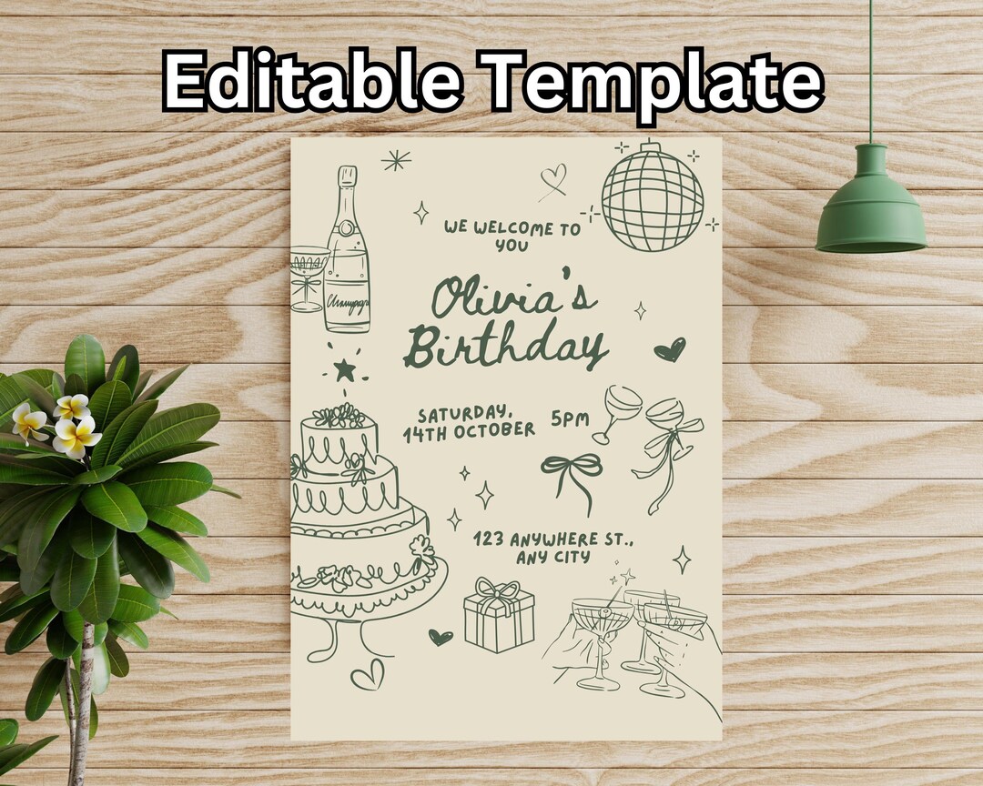 Editable Doodle Invite, Olivia Birthday Party Invitation Template ...