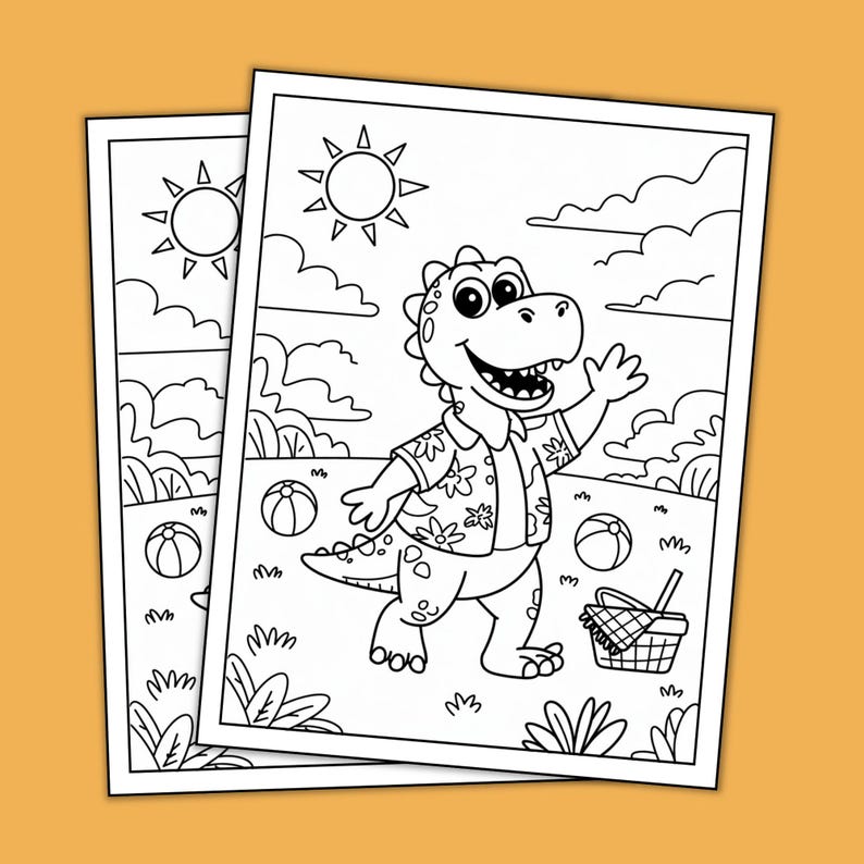 Dinosaur & Summer Coloring Pages | Preschool Summer Coloring Sheets - Etsy