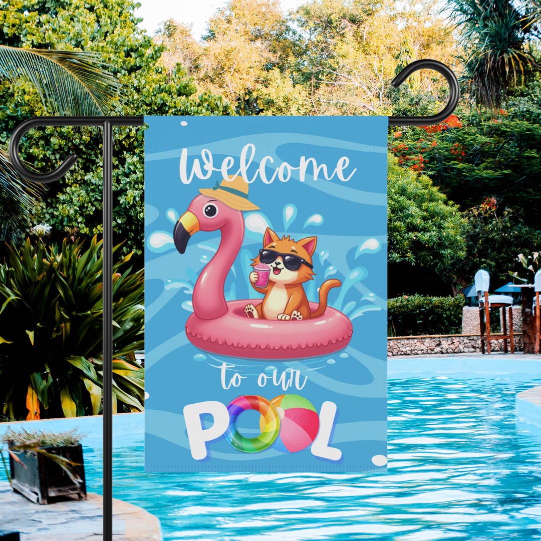 Welcome Pool Banner, Summer Garden Flag, Cat Home Decor, Outdoor Pool ...
