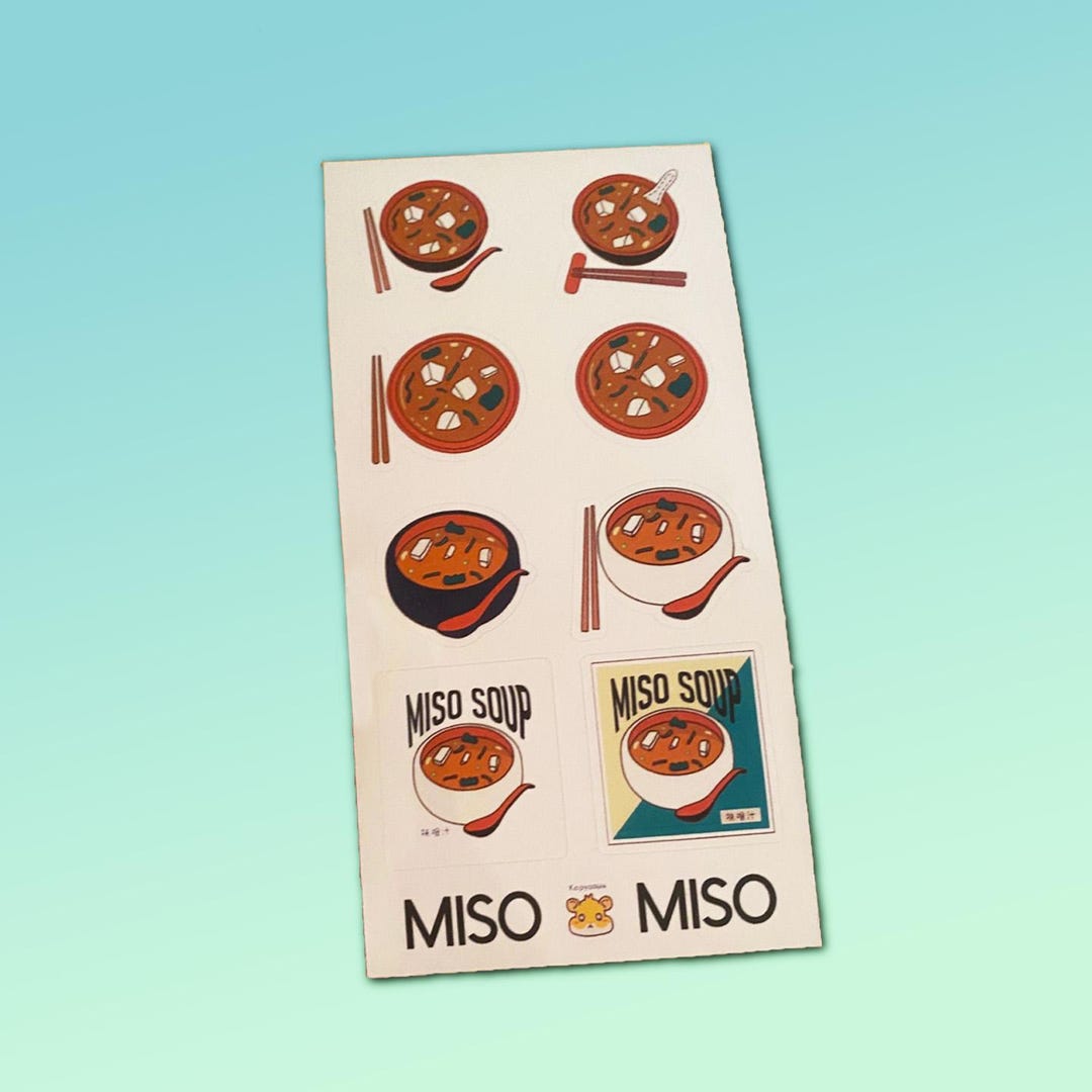 Kawaii Miso Soup Sticker Set Japanese Food Illustration Vinyl Sticker ...