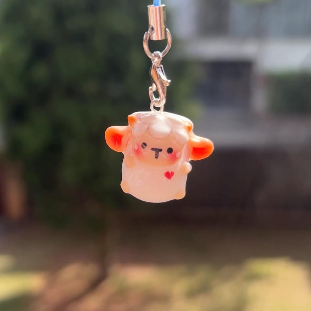 Handmade Polymer Clay White Lamb Keychain Cute Little Fluffy Sheep ...