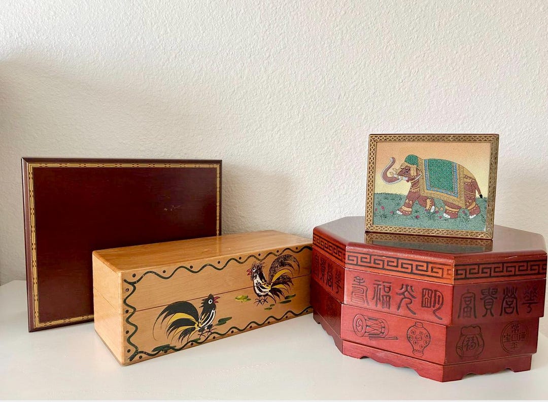 Vintage Wooden Box | Cigar Humidor, Japanese Woodpecker Box, Asian ...