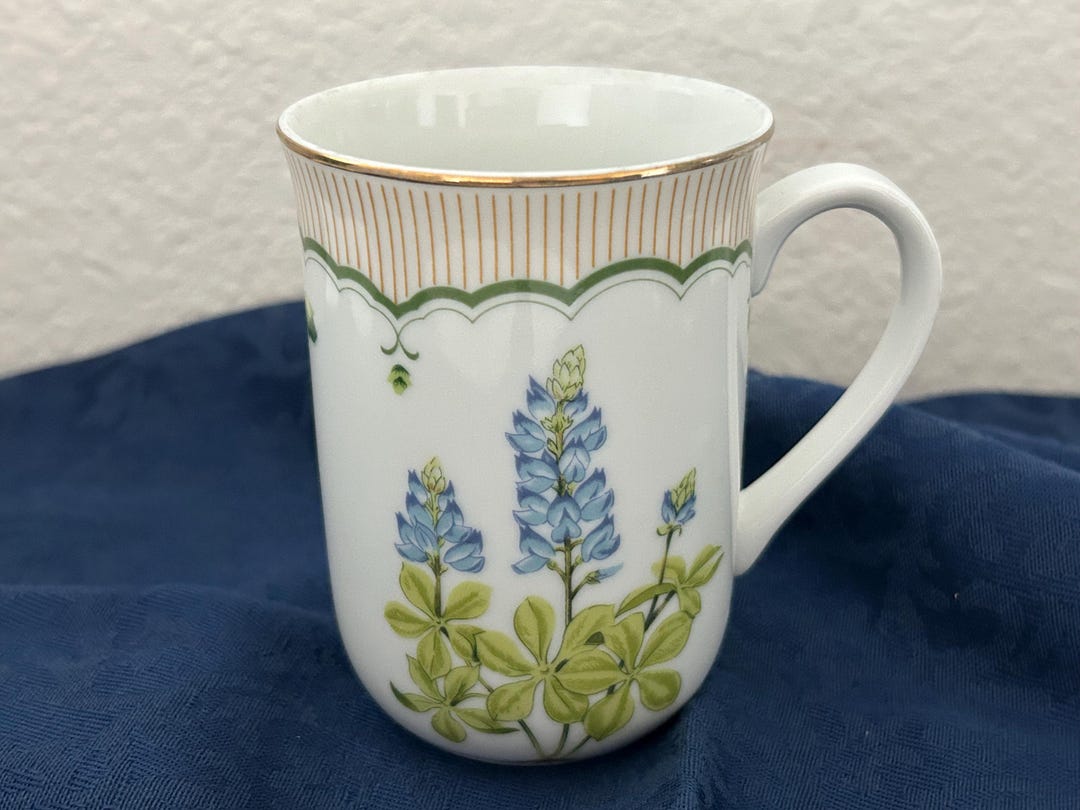 Texas Bluebonnet Mug Vintage Porcelain, Gold Trim, Wildflower Design ...