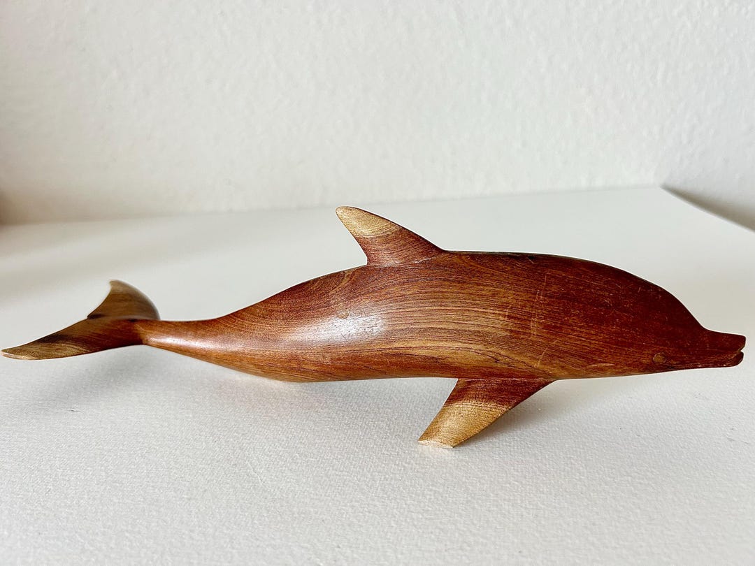 10'' Hand Carved Wooden Dolphin Figurine Animal Sculpture Nautical ...