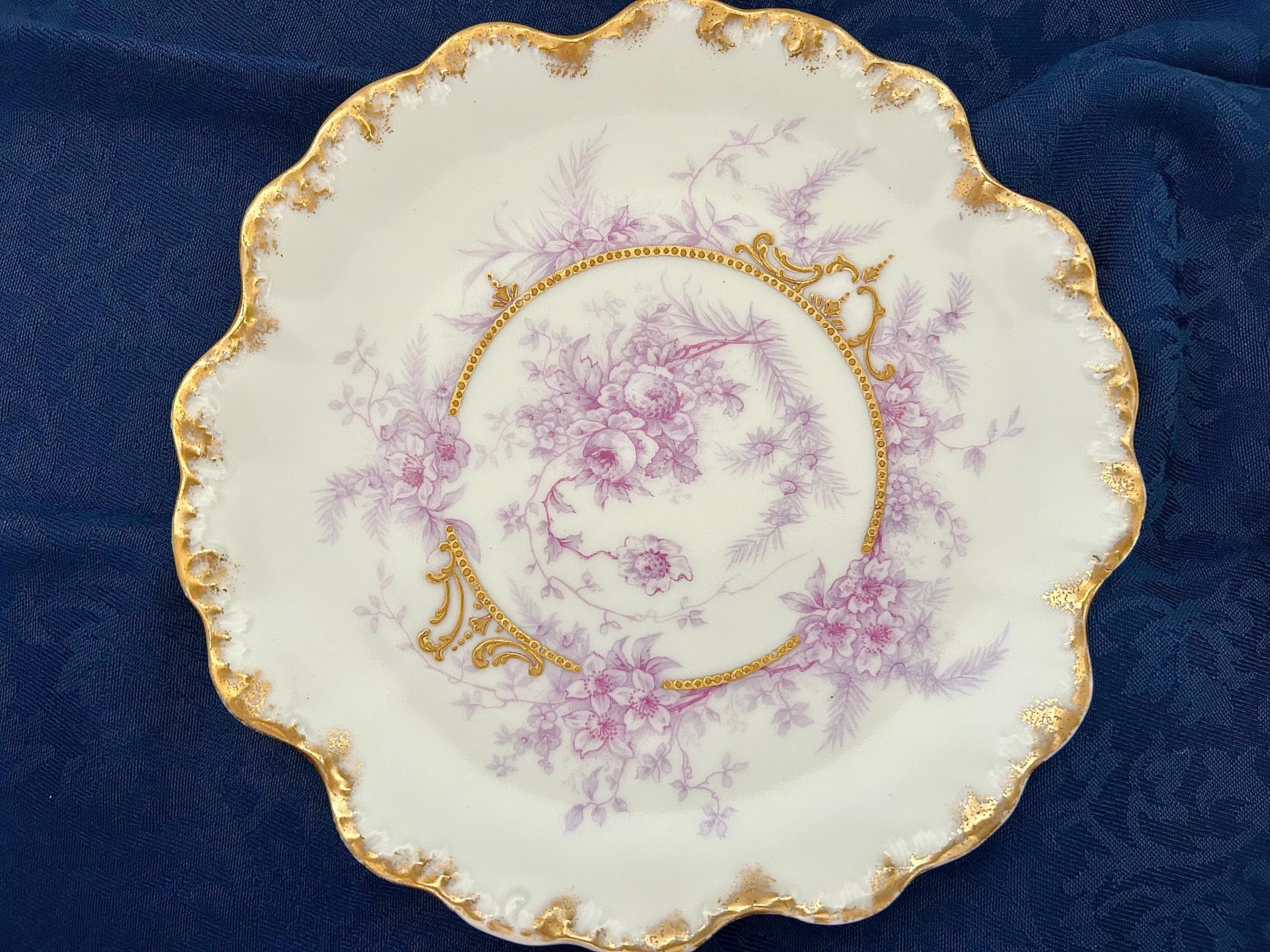 Limoges Elite Plate, Floral Design, Gold Gilded Edges, French Porcelain ...