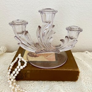 Fostoria Lavender Crystal 3 Arm Candelabra Elegant Vintage Shelf Dining ...