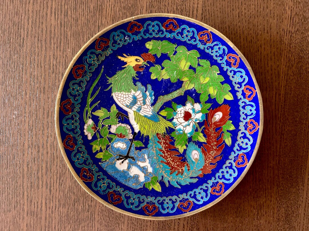 Cloisonné Brass Phoenix Plate, Chinese ,bird Enamel Jewlery Dish ...