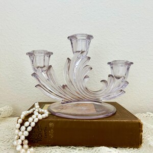 Fostoria Lavender Crystal 3 Arm Candelabra Elegant Vintage Shelf Dining ...