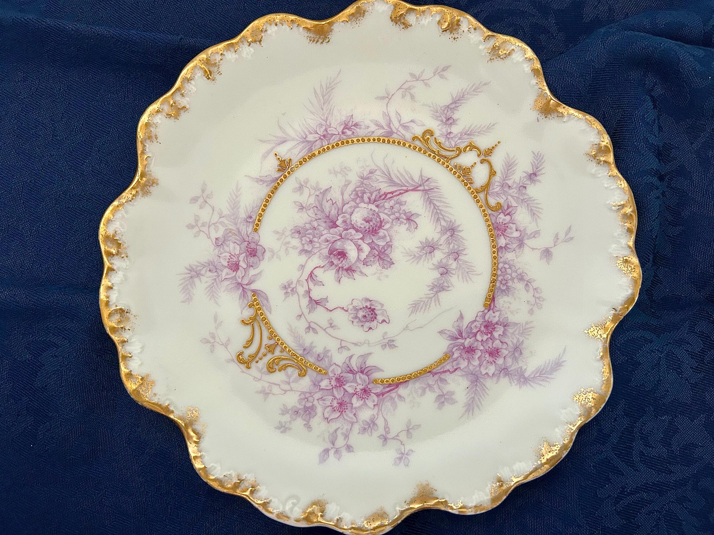 Limoges Elite Plate, Floral Design, Gold Gilded Edges, French Porcelain ...