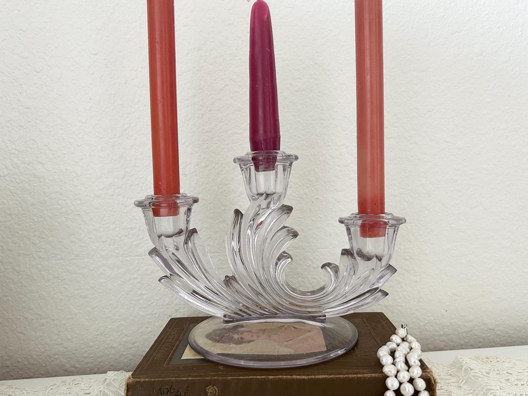 Fostoria Lavender Crystal 3 Arm Candelabra Elegant Vintage Shelf Dining ...