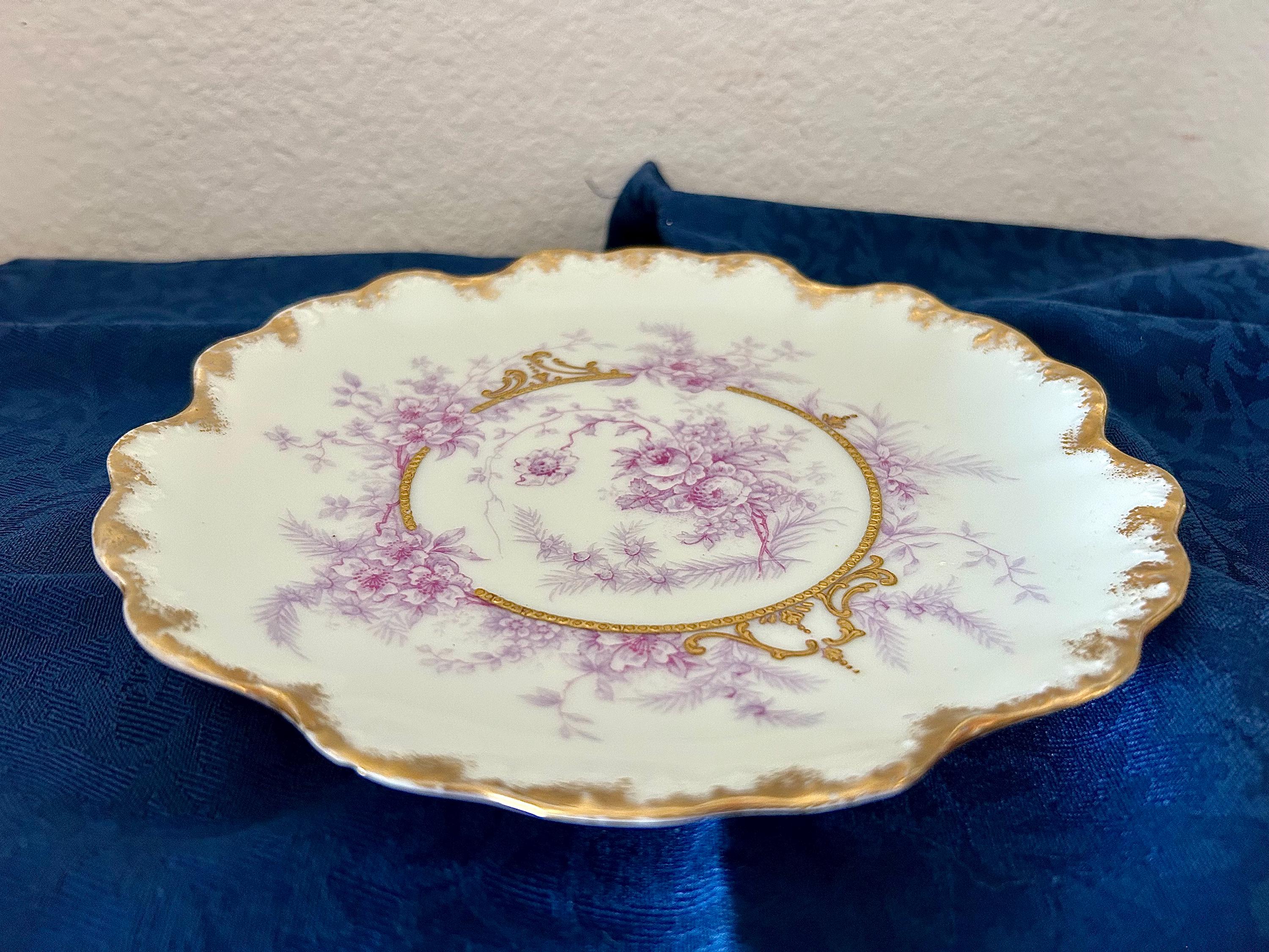 Limoges Elite Plate, Floral Design, Gold Gilded Edges, French Porcelain ...