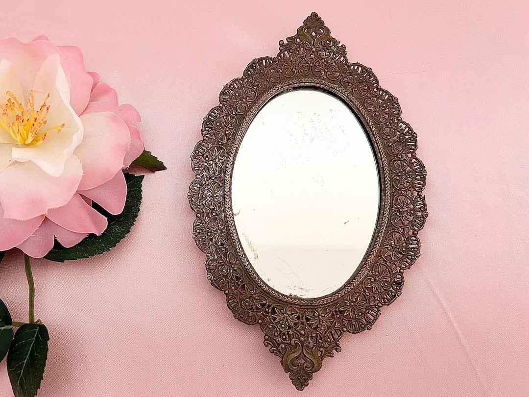 Victorian Style Brass Floral Oval Mirror, 6x4 Ornate Decorative Vanity ...