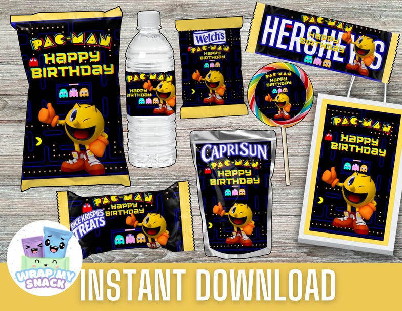 Pac-man Birthday Party Favors Bundle, Printable, Instant Download, Chip ...