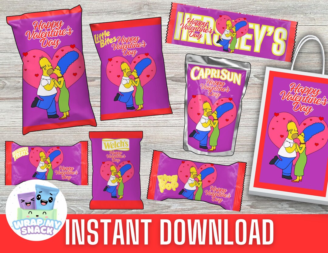 Simpsons Heart Valentines Party Favors Bundle, Printable, Instant ...