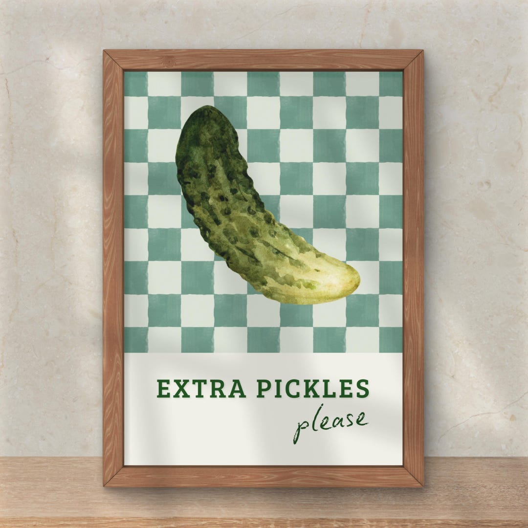 Extra Pickles Please Printable — Pickle Kitchen Wall Art, Retro Diner ...