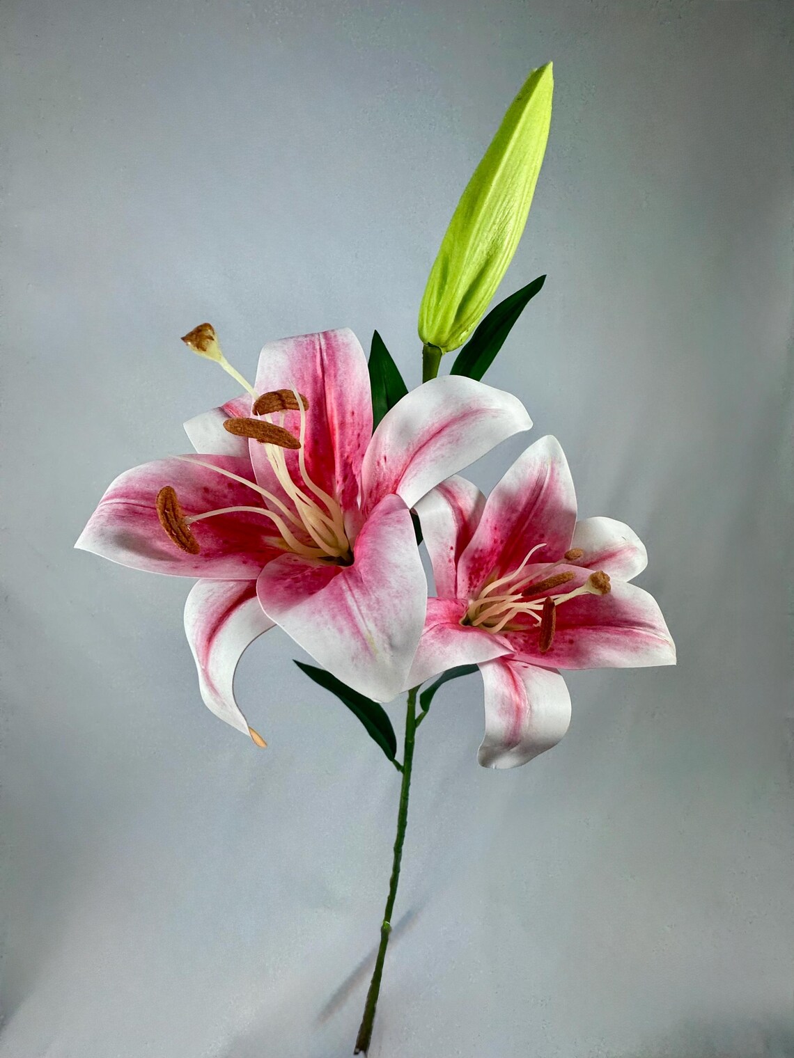 Artificial Pink & White Stargazer Lily Stem: Silk Wedding Bouquet ...