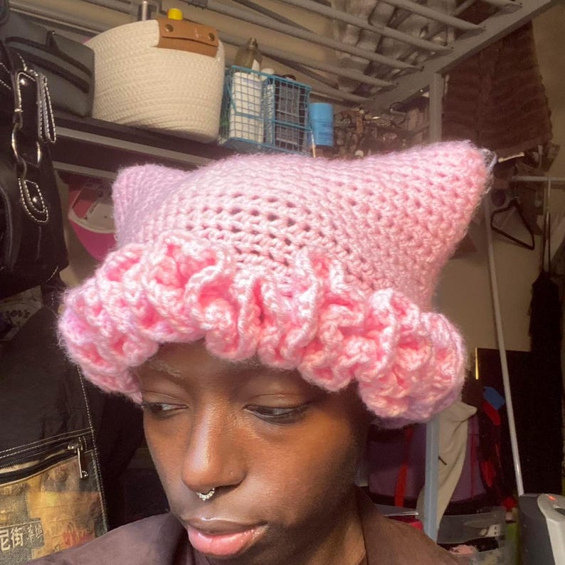 Cat Ear Crochet Ruffle Hat - Etsy