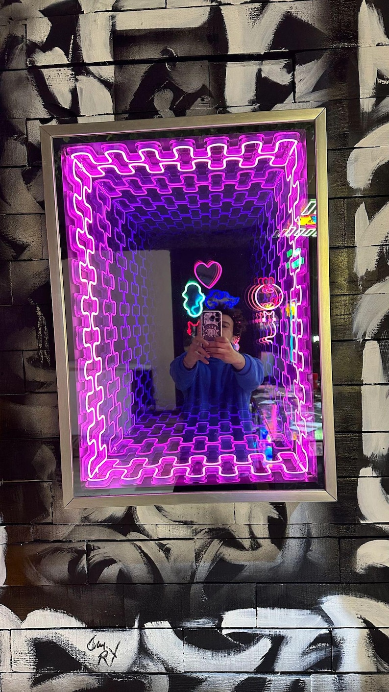 Custom Infinity Neon Mirror, Neon Mirror Wall Decor Decorative Wall Led ...