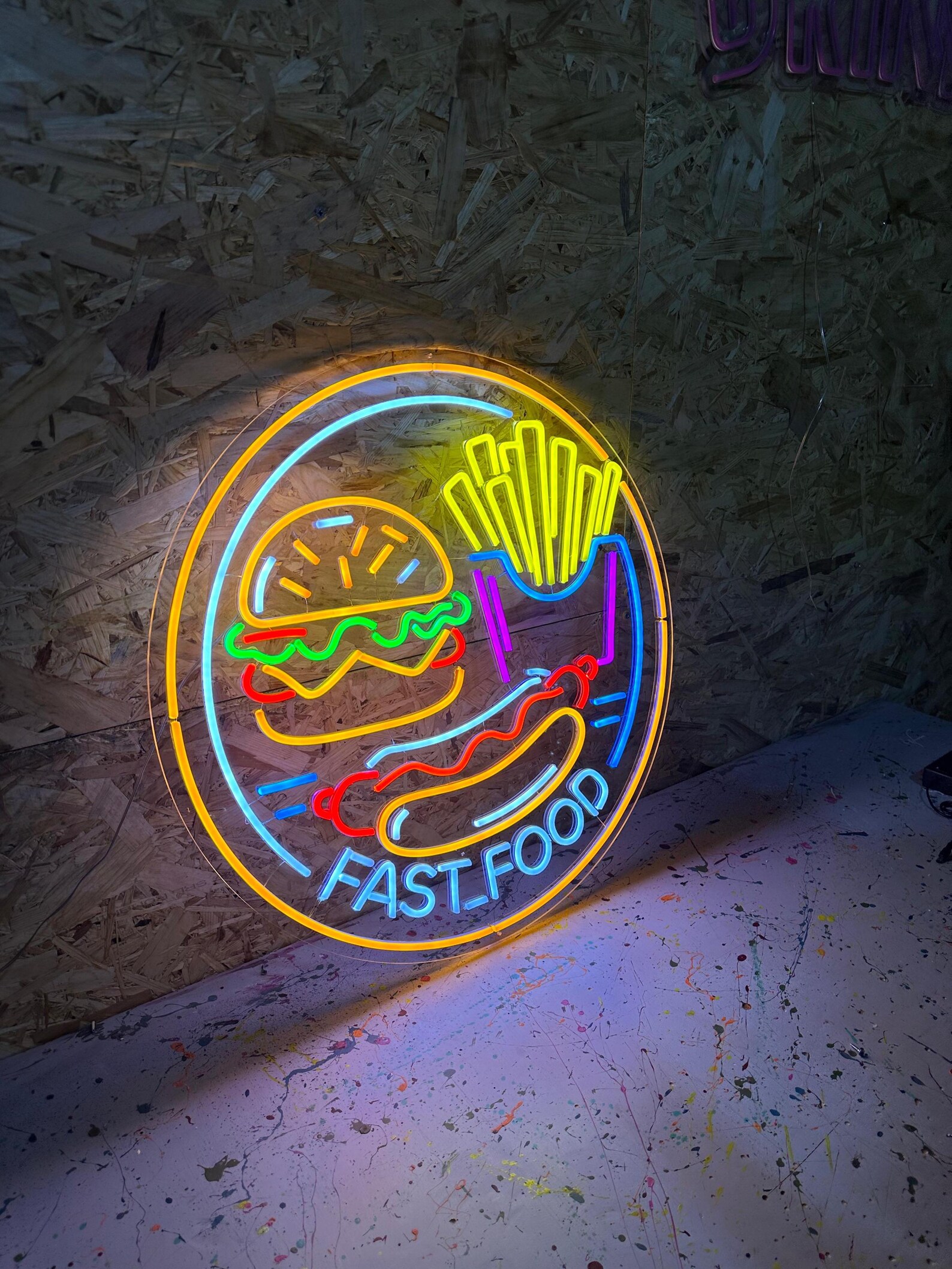 Fast Food Neon Sign – Burger, Fries & Hot Dog LED Wall Art – Retro ...
