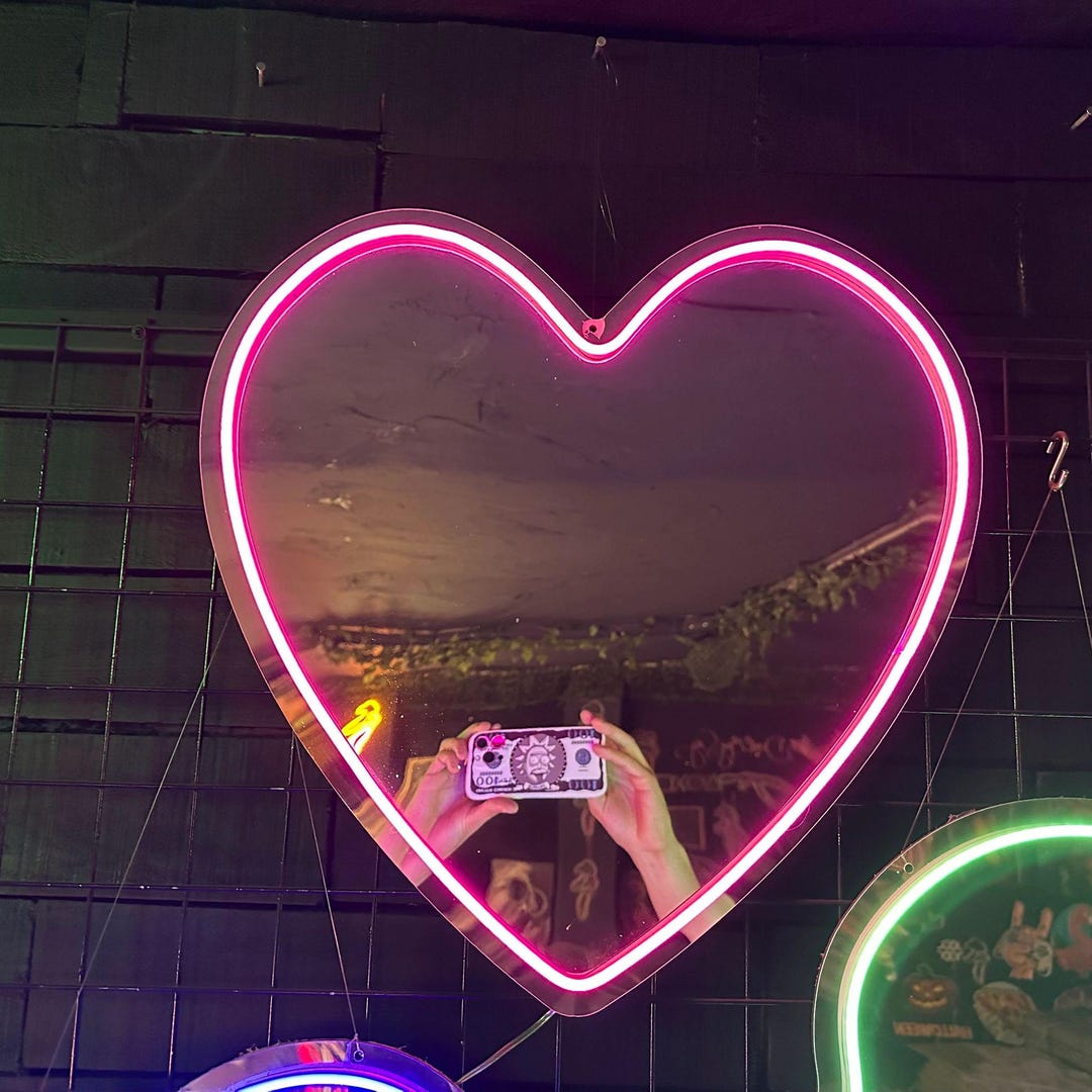 Heart Mirror Neon Sign, Led Neon Sign Selfie & Makeup Mirror Neon Sign ...