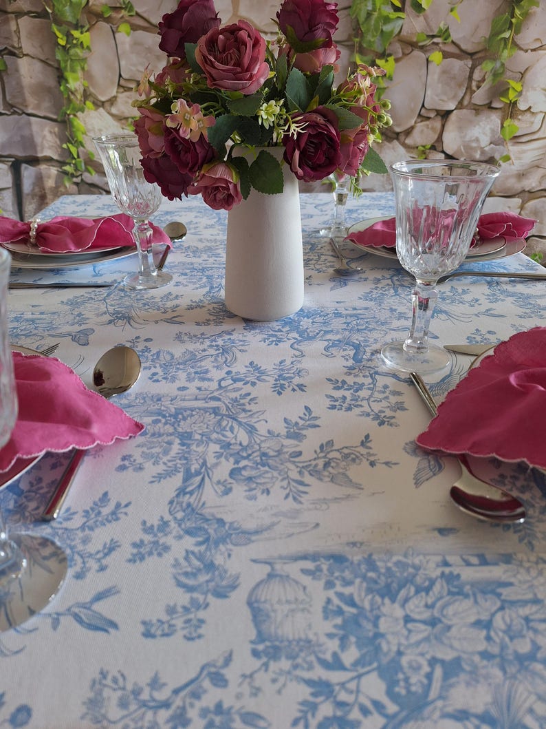 Chinoiserie Toile De Jouy Table Linen in French Vintage Style - Sky ...