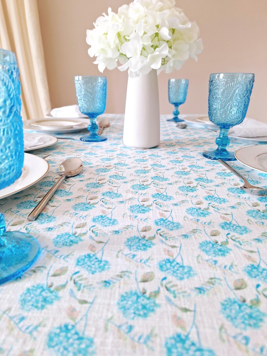 Linen French Country Hydrangea Tablecloth - Etsy