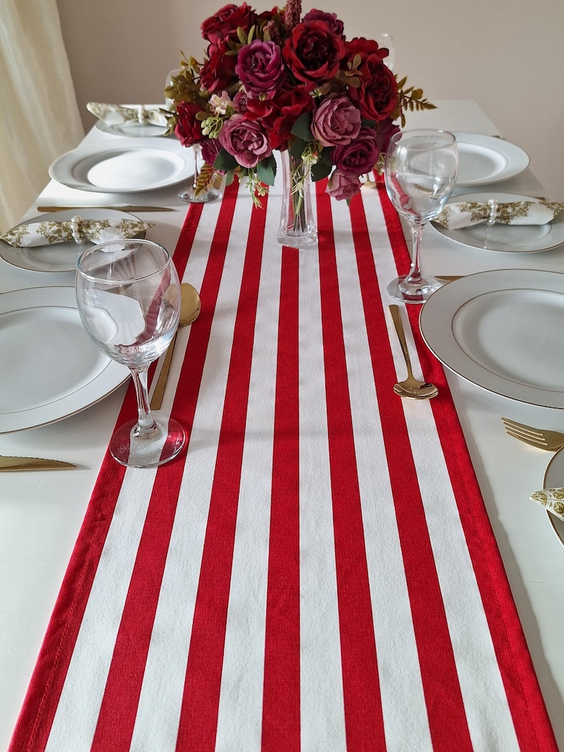 Festive Red & White Stripe Cotton Table Runner - for Christmas and ...