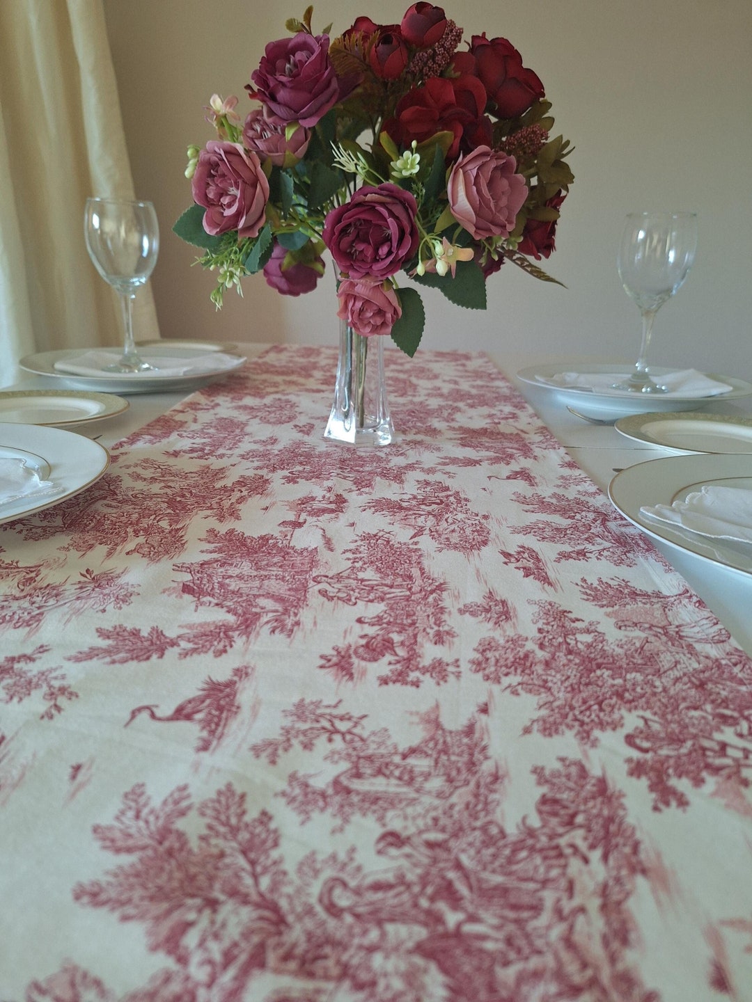 Red French Toile Du Jouy Table Runner - Etsy