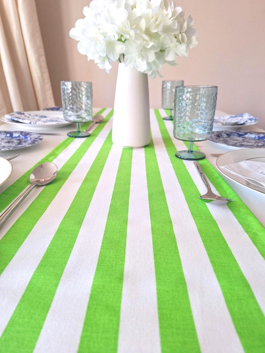 Lime Green Stripe Table Runner - Fresh Spring Cotton - Etsy