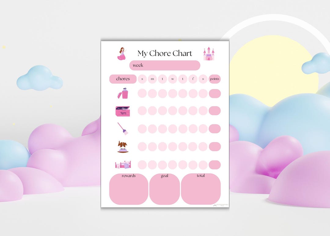 Kids Chore Chart Princess Template Editable | Princess Chore Chart ...