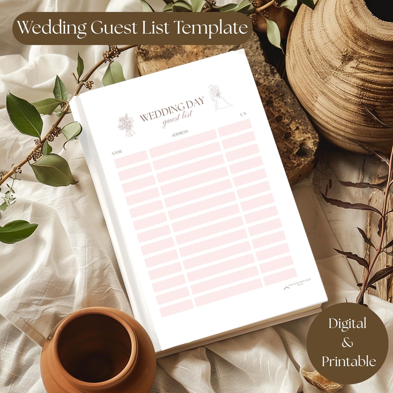Editable Wedding Guest List Template | Printable Guest Tracker PDF ...