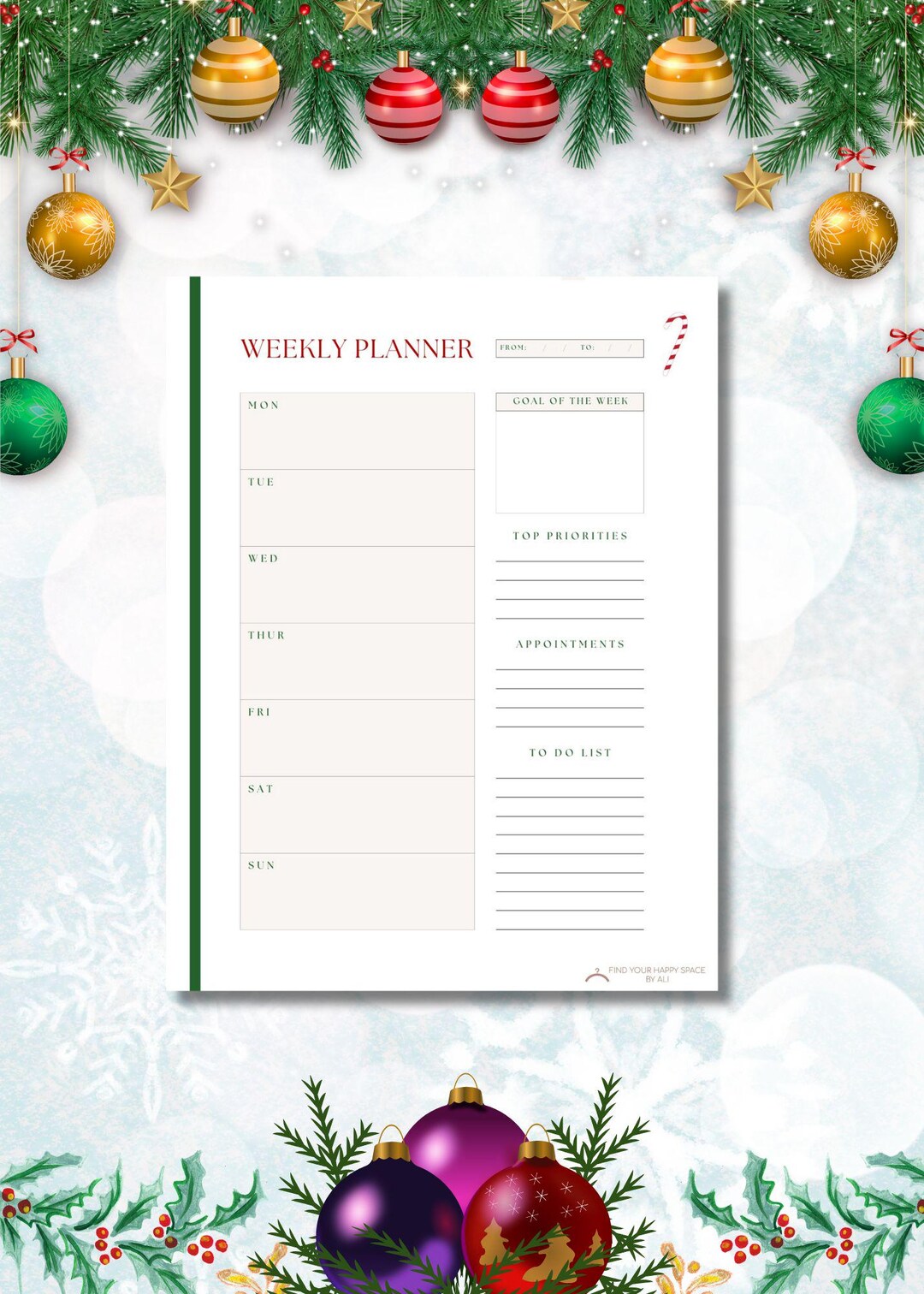 Editable Holiday Organizational Planner Christmas Weekly Planner ...