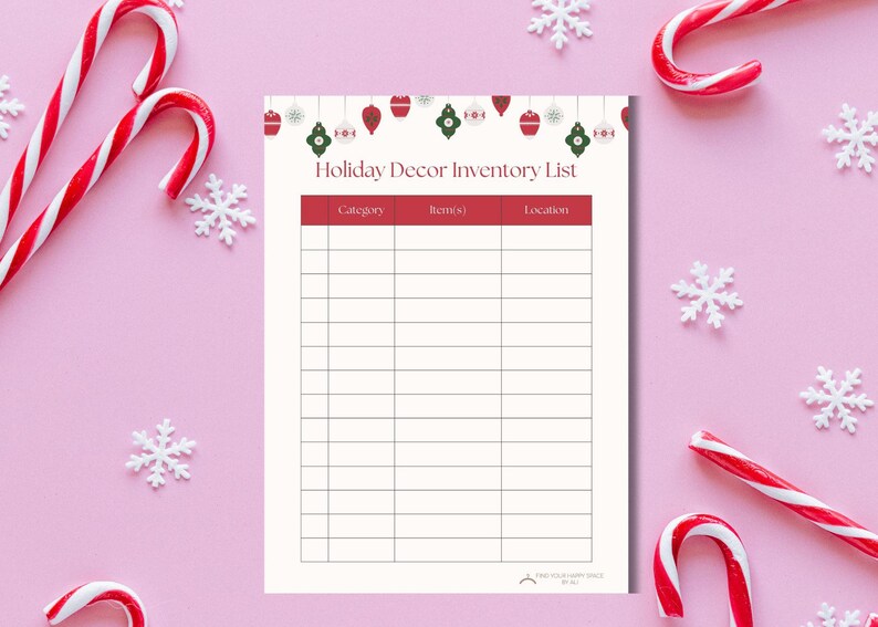 Editable Holiday Organizational Inventory List Christmas Inventory List ...