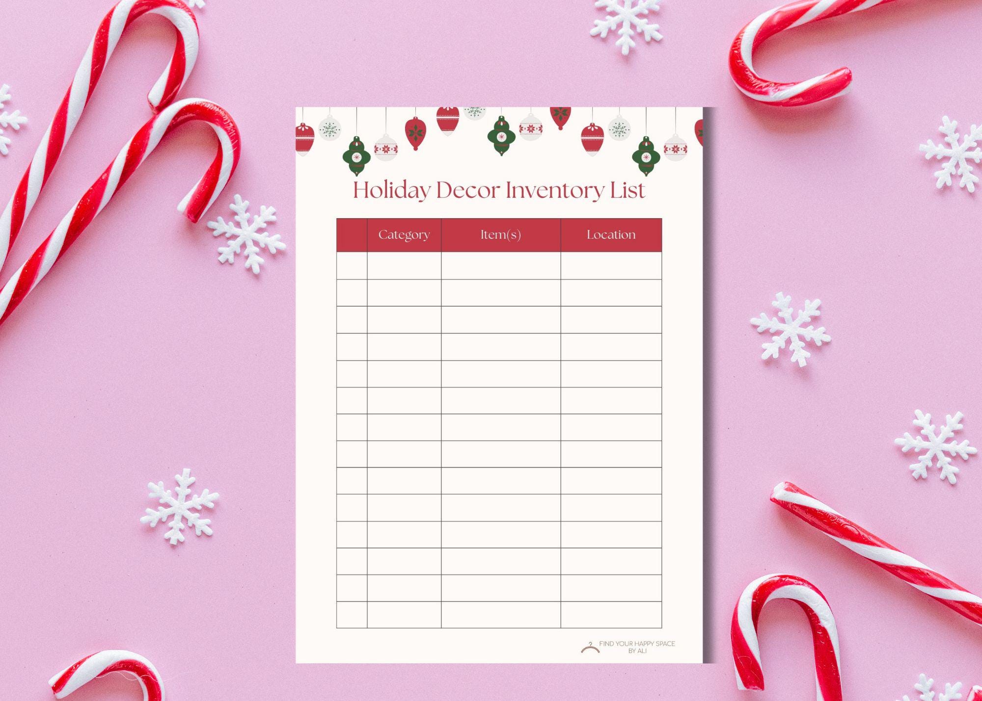 Editable Holiday Organizational Inventory List Christmas Inventory List ...