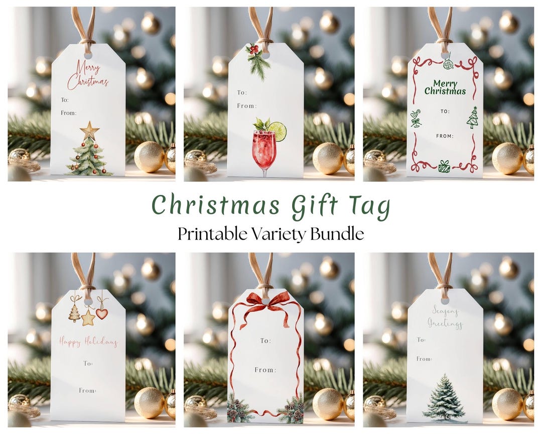 Christmas Gift Tag Bundle - Red, Green, Gold Holiday and Winter Theme ...