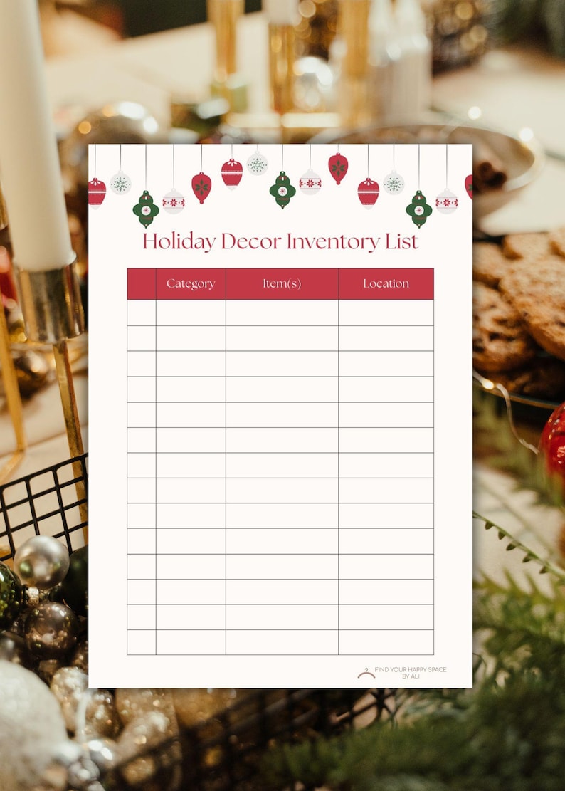 Editable Holiday Organizational Inventory List Christmas Inventory List ...