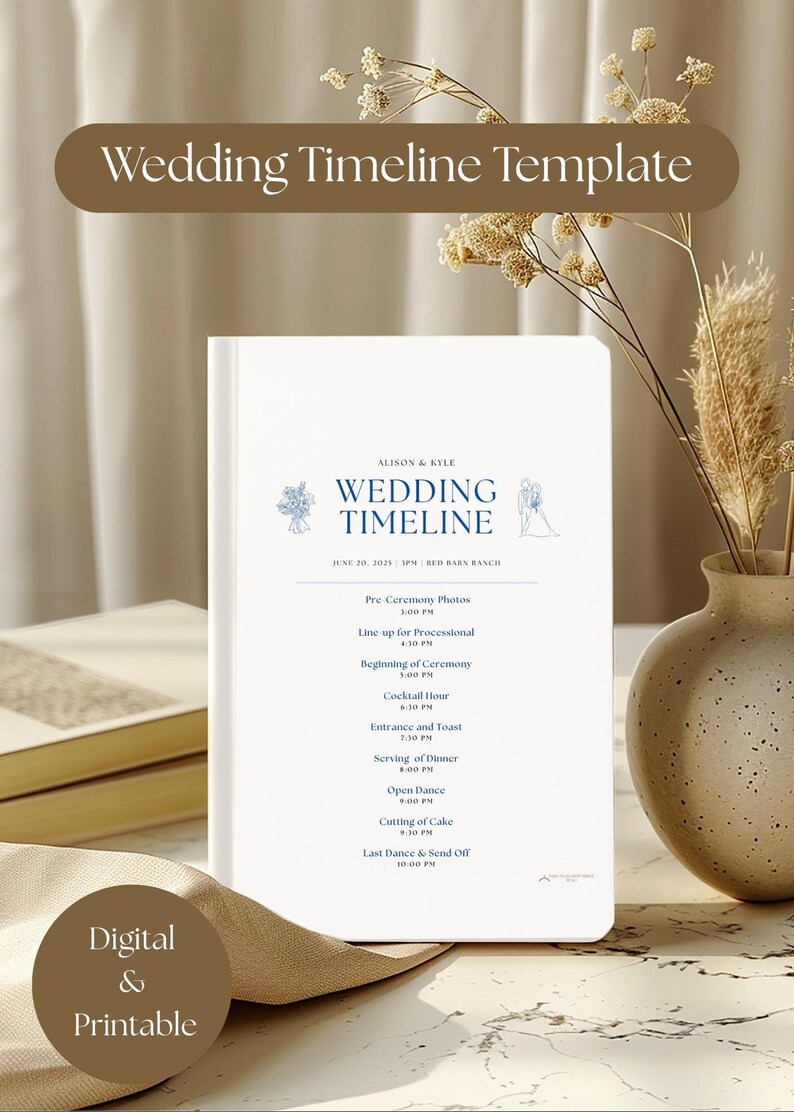 Editable Wedding Timeline Template | Printable Wedding Day Schedule ...