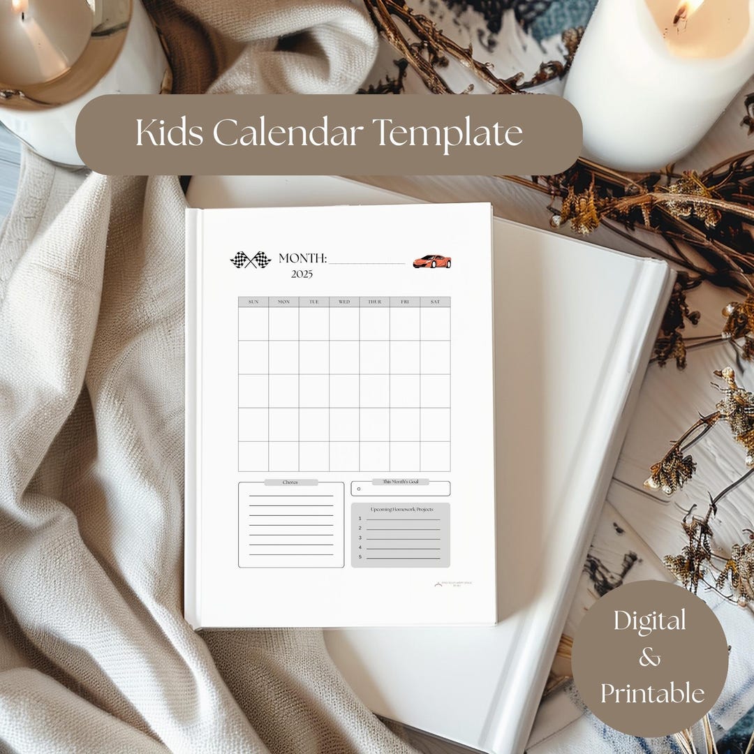 2025 Cars-themed Calendar – Kids' Printable Monthly Planner & Organizer ...