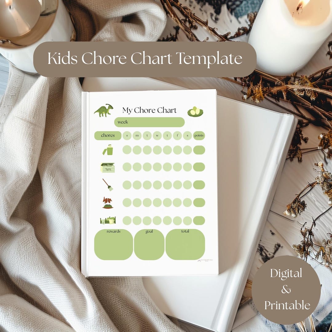 Kid Chore Chart for Busy Moms – Editable Dinosaur-themed Responsibility ...