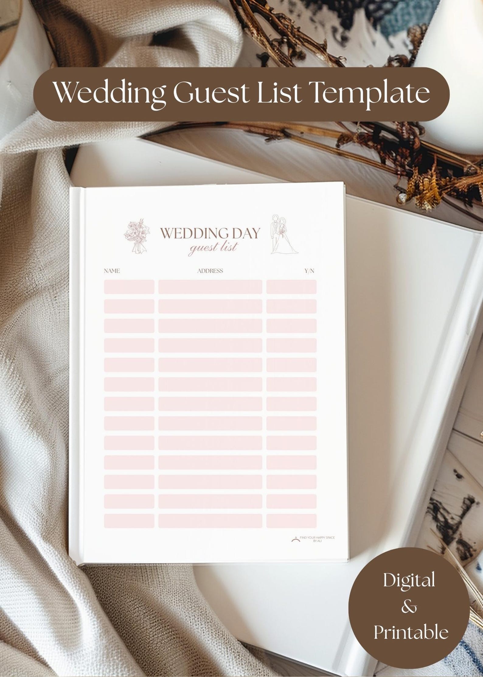 Editable Wedding Guest List Template | Printable Guest Tracker PDF ...