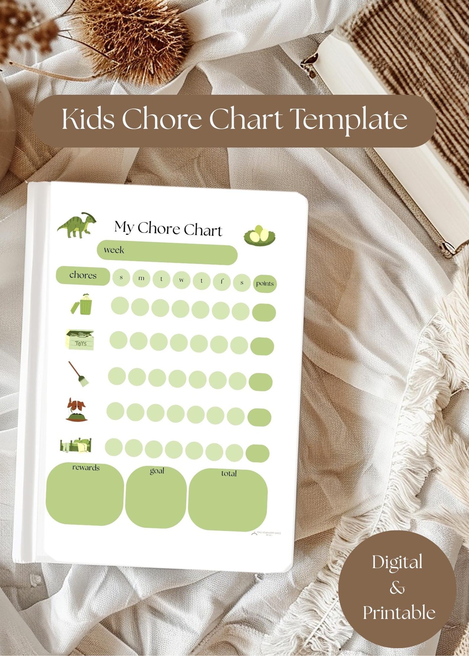 Kid Chore Chart for Busy Moms – Editable Dinosaur-themed Responsibility ...