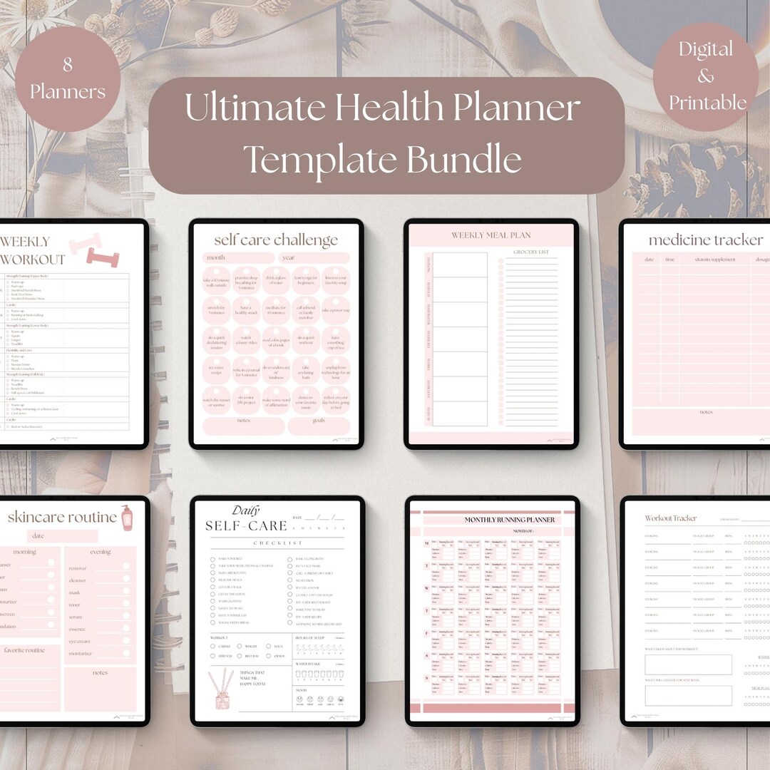 Holistic Health & Wellness Planner Bundle | Editable Fitness Medical ...