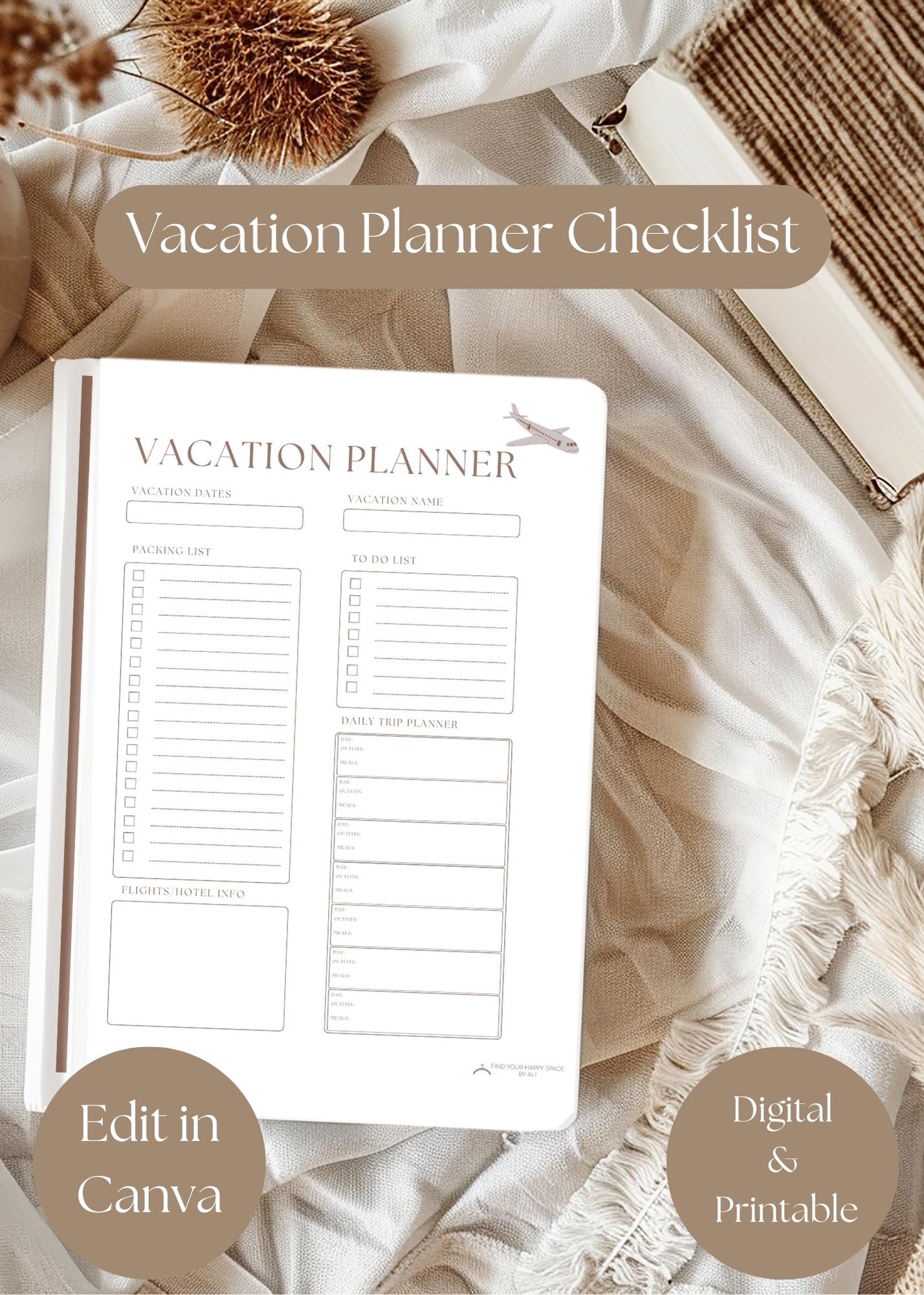 Editable Vacation Planner Template: Printable Travel Itinerary | Trip ...