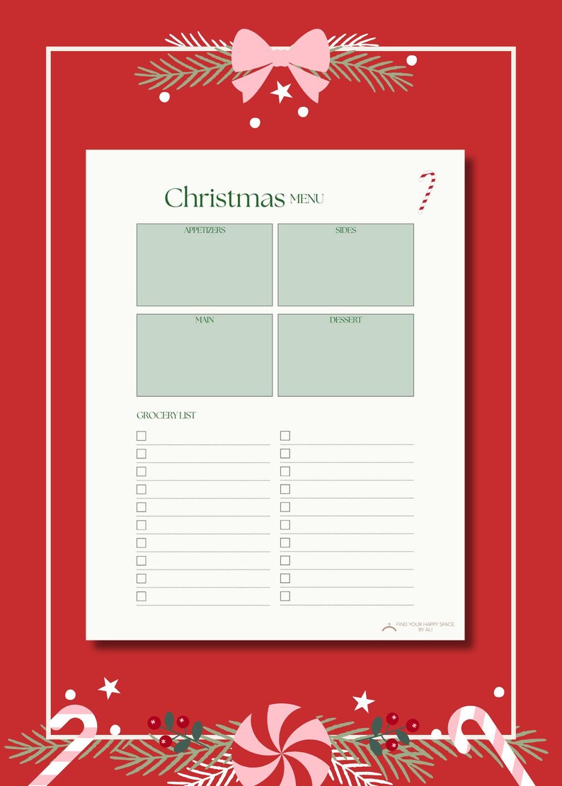 Editable Christmas Menu Planner Holiday Organizational Planner ...
