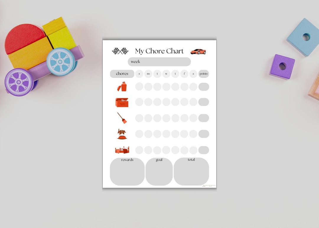 Editable Kids Chore Chart Planner Template | Cars Chore Chart Tracker ...