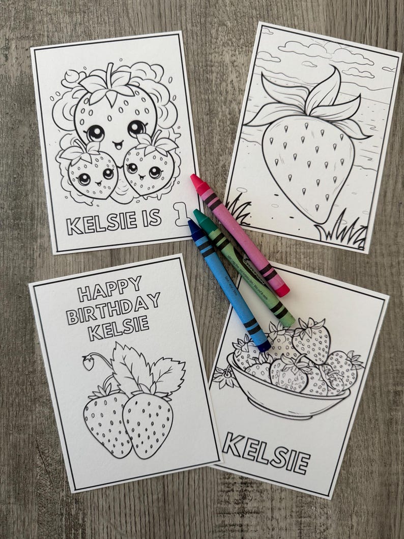 Berry First Birthday Party Coloring Packs, Strawberry Birthday Party ...